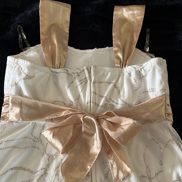 Speechless | Dresses | Ivory Gold Glitter High Low Dress 2 Empire Waist Sheer Mesh Overlay ...